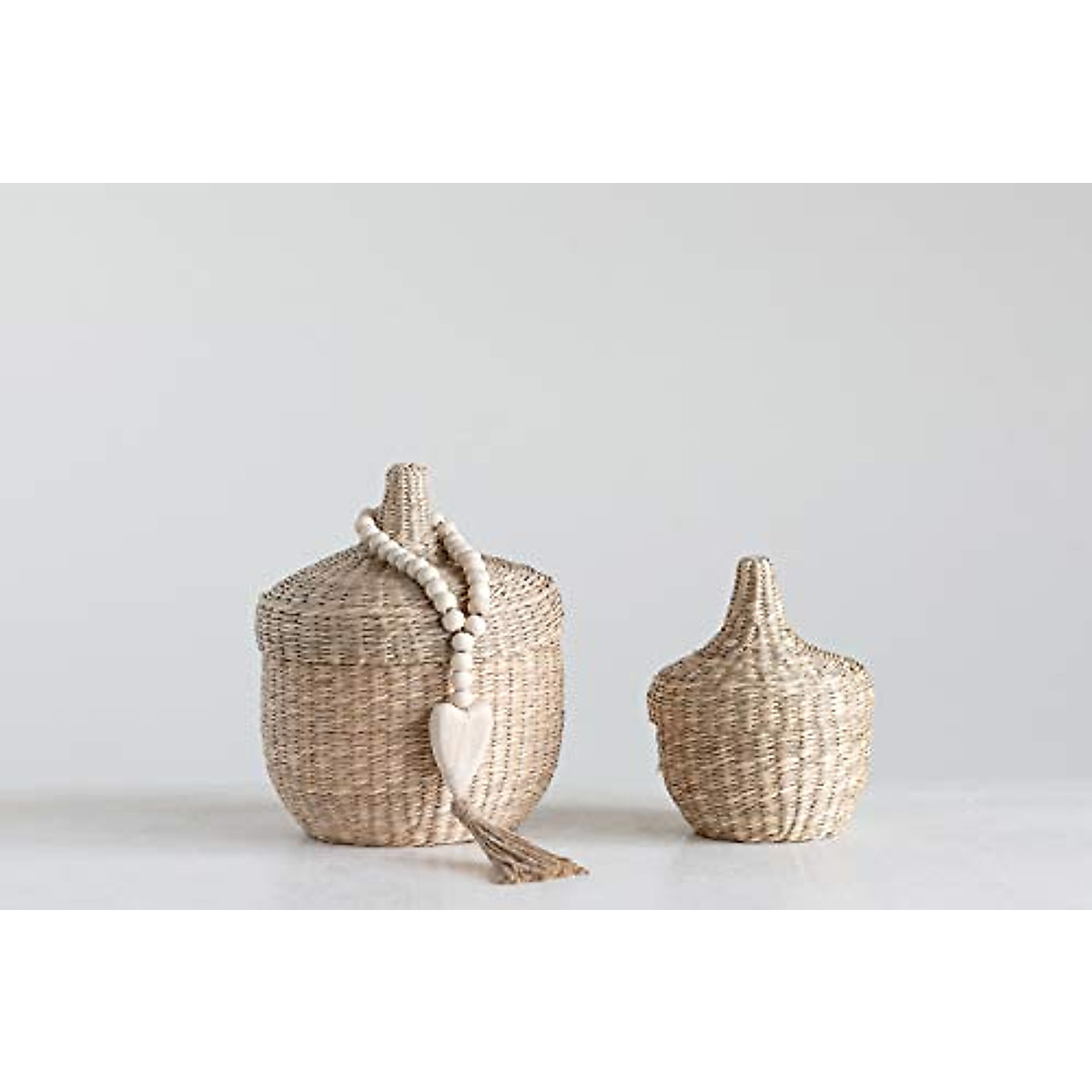Creative Co-Op Handwoven Seagrass Lids (Set of 2 Sizes) Baskets, Beige