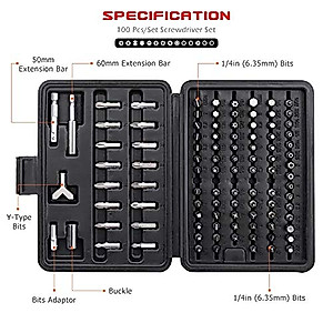 YÁSEZ Screwdriver 100 in 1 Set Precision 1/4 Inch Slotted Cross Hex Screw Nuts Bits Ratchet Handle Multifunction Hand Tool Kit