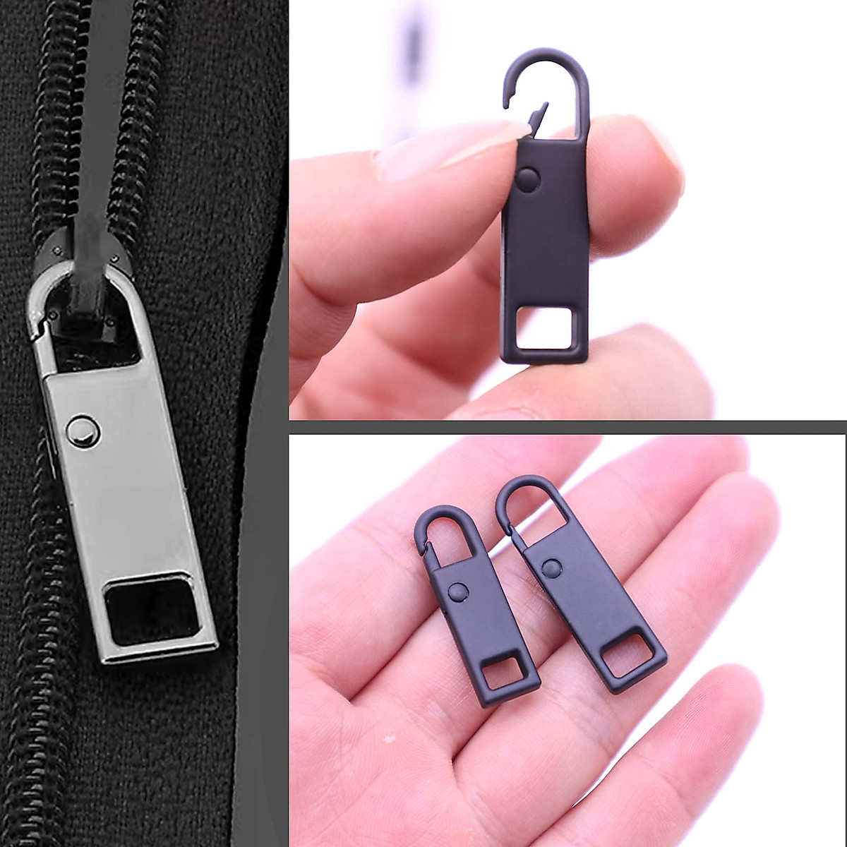 Urmspst Zipper Pull Replacement (2022 Upgraded), 16 Pcs Detachable Zipper Pull Tabs for Luggage Clothing Jackets Backpacks Boots Purse Coat(2Size, 4 Color Black, Silver, Gold, Brilliant Black)