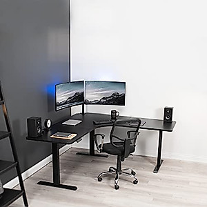VIVO Electric Height Adjustable 71 x 71 inch Curved Corner Stand Up Desk, Black 4 Section Table Top, Black Frame with Memory Controller, L-Shaped Standing Workstation, DESK-KIT-E3CB2