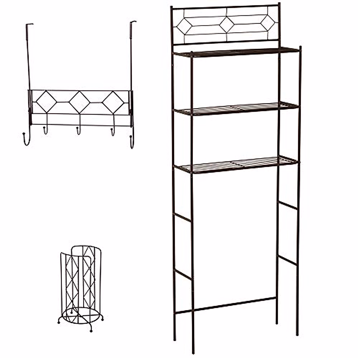 Zenna Home 3-Piece Bath in a Box Spacesaver, Door Hook and Toilet Paper Holder, Bronze