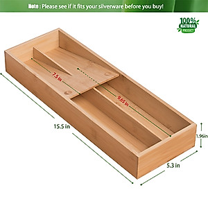 guiogc Bamboo Silverware Drawer Organizer, Kitchen Small Silverware Organizer, Utensil Tray Holder, Cutlery Tray for Spoons, Forks, Knives, Suitable for a family of 2-4