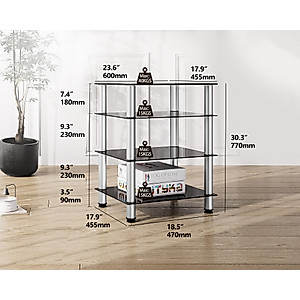 FITUEYES 4-Tier Media Stand Audio/Video Component Cabinet with Glass Shelf for/Apple Tv/Xbox One/ps4 Panda Silver Color