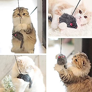 Mice Toys for Indoor Cats - 3 Pack Hanging Door Cat Toys with Tassel - Retractable Cat Toy with Rope Mouse Starfish Caterpillar - Interactive Cat Teaser Toy for Indoor Kitten Play Chase Exercise
