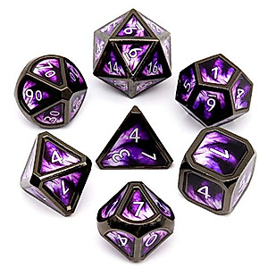 Haxtec Metal DND Dice Set Purple Black Real Scene D&D Dice for Dungeons and Dragons Gift RPG Games-Elderitch Blast