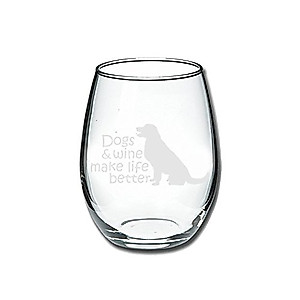 Dogs & Wine Make Life Better - Birthday Gift For Veterinarian Dog Mom Dad Animal Rescue or Vet Tech - Dog Lover Present For Men or Women - 15 oz Stemless Wine Glass