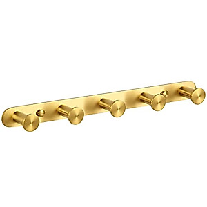 Angle Simple Towel Hook Rack Brushed Gold, SUS304 Stainless Steel Bathroom Hook Rail 5 Hooks, Utility Kitchen Towel Holder, Wall Mount