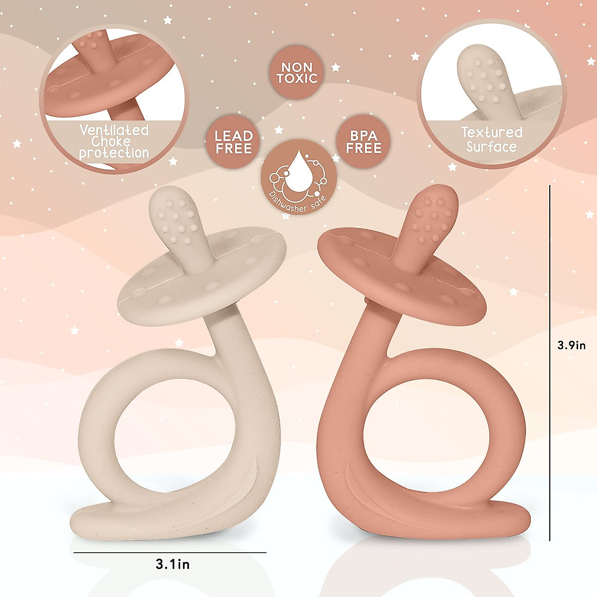 Baby Teething Toys, 100% Food-Grade Silicone Teethers for Babies 0-6 Months Infant, Baby Teether Toys 0-6 Months BPA Free Baby Chew Toys for Sucking Needs, Baby Teething Toy