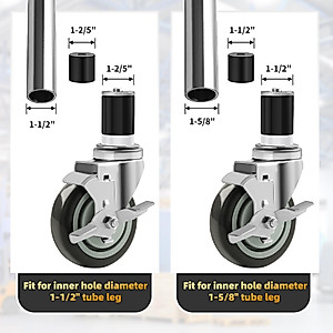 Besitu 4 inches Prep Table Wheels Set of 4, 1-1/2" and 1-5/8" Expanding Stem Caster with Side Brake for Stainless Steel Table, Cart, Furniture Legs, Commercial Kitchen Appliances, Workbench