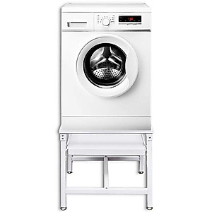 Kavolet Washing Machine Pedestal with Pull-Out Shelf, Washer and Dryer Stand, Mini Fridge Stand, White
