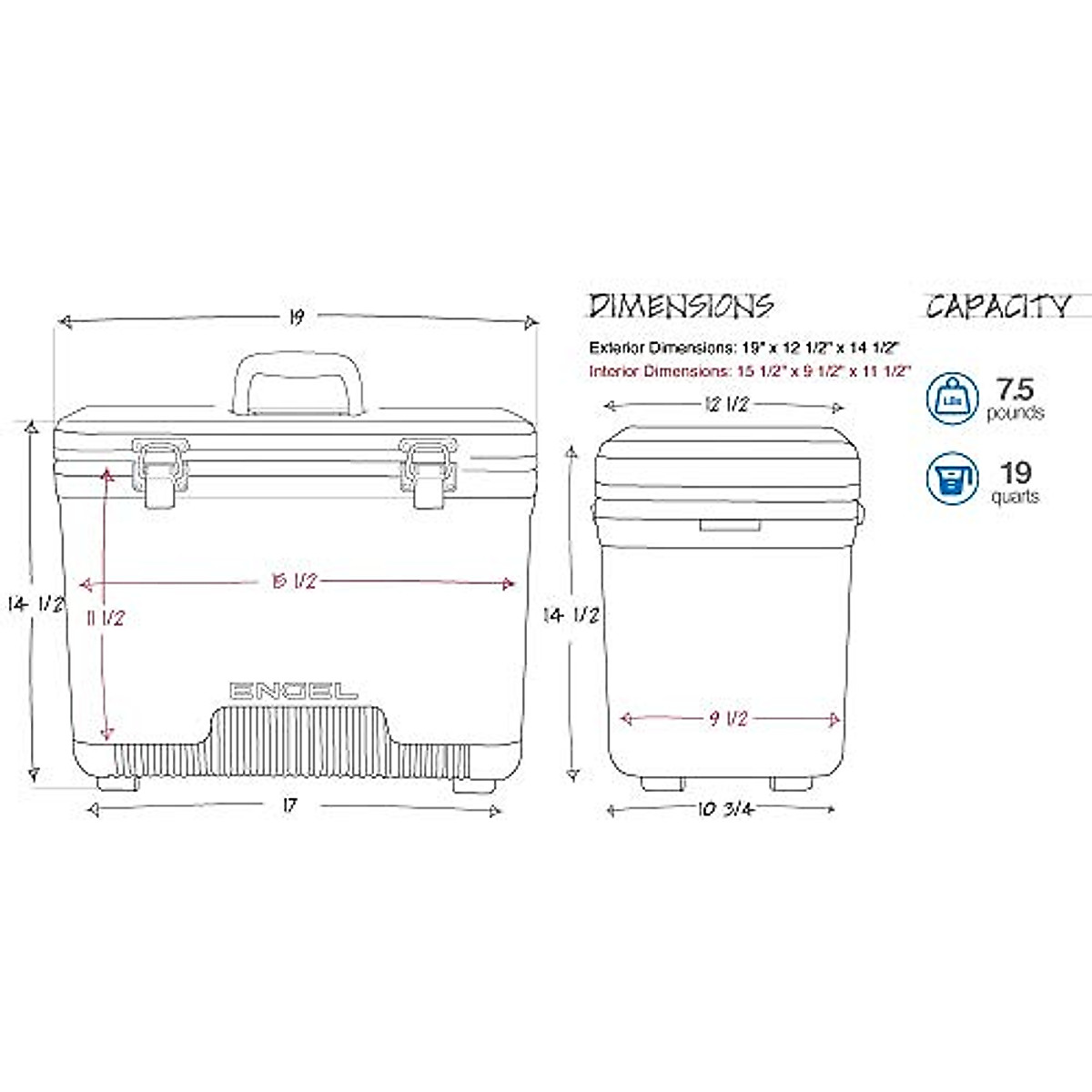 Engel 30qt Live Bait Cooler Box with 2nd Gen 2-Speed Portable Aerator Pump and 4 x Fishing Rod Holder Attachments. Fishing Bait Station and Minnow Bucket in LBC30-RH in White