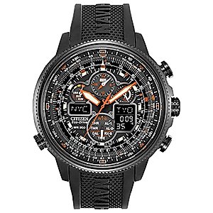 Citizen Men's Promaster Navihawk A-T Eco-Drive Pilot Watch, Atomic Timekeeping, Chronograph, Power Reserve Indicator, Luminous Hands and Markers, Anti-Reflective Crystal, Black Rubber Strap
