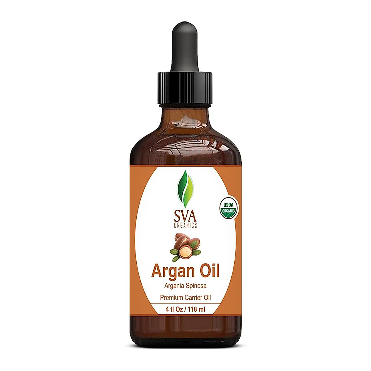 SVA Argan Oil Organic - 4 Fl Oz – 100% Natural Cold Pressed Organic Argan Oil - for Face, Skin Care, Hair Care, Scalp Massage & Body Massage – Carrier Oil with Dropper