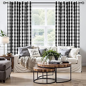 Jubilantex Black White Buffalo Check Semi Sheer Curtain Panels Gingham Plaid Textured Curtains Drapery,Farmhouse Grommet Window Drapes for Living Room Bedroom Kids Room,2 Panels,40"x63"