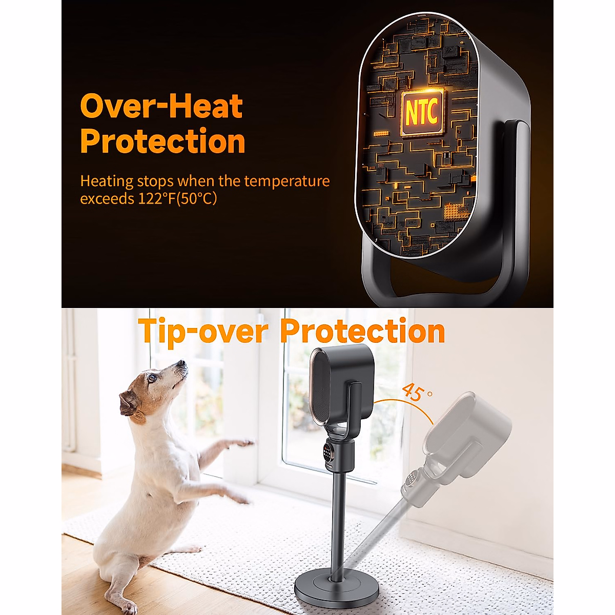 Space Heaters for Indoor Use, 30" Electric 1500W PTC Heater with Night Light Oscillation,Remote Control 3 Mode & 8H Overheat Tip-Over Protection Adjustable Height Ceramic Heater for Bedroom Office Use