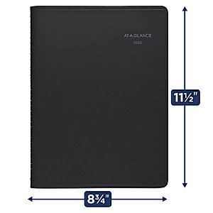 AT-A-GLANCE 2024 Weekly & Monthly Planner, QuickNotes, Quarter-Hourly Appointment Book, Monthly Tabs, 8-1/4" x 11", Large, Pockets, Black (769500524)