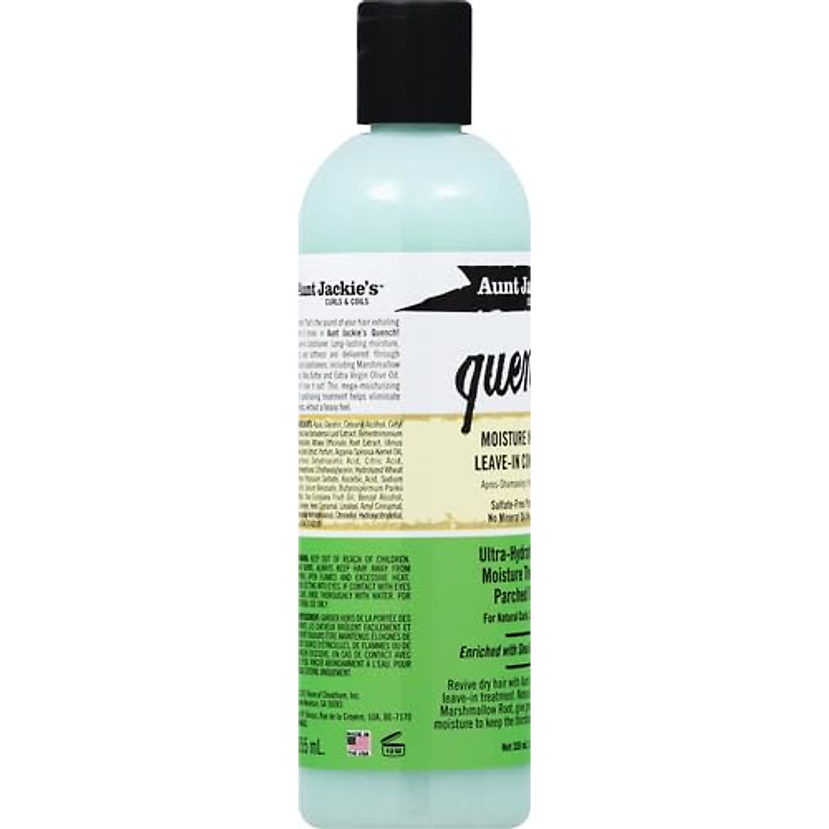 Aunt Jackie's Curls and Coils Quench Moisture Intensive Leave-In Hair Conditioner for Natural Curls, Coils and Waves, Enriched with Shea Butter, 12 oz