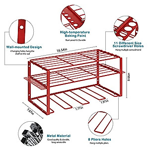 Power Tool Organizer, Garage Tool Organizers and Storage, Cordless Drill Holder Wall Mount, Heavy Duty Metal Tool Shelf Utility Rack, Removable Design, Gifts for Men's Birthday Father's Day - Red