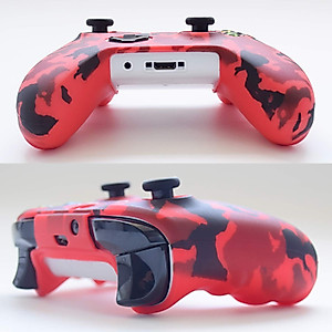 Hikfly Xbox One Controller Cover Silicone Xbox Grip Kits for Xbox One Controller Video Games(1 x Controller Camouflage Cover with 8 x Thumb Grip Caps)(Red)
