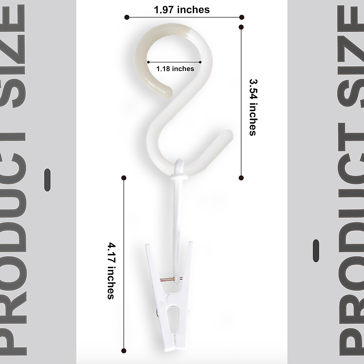 6 Pack Secure and Quiet Plastic S Hooks Rack Hanger S Shaped Hooks Hanging Flexible Neck for Easy Twist and Lock Rust-Free Non Slip for Kitchen Bathroom White (Clip-Large (3.5 inch))