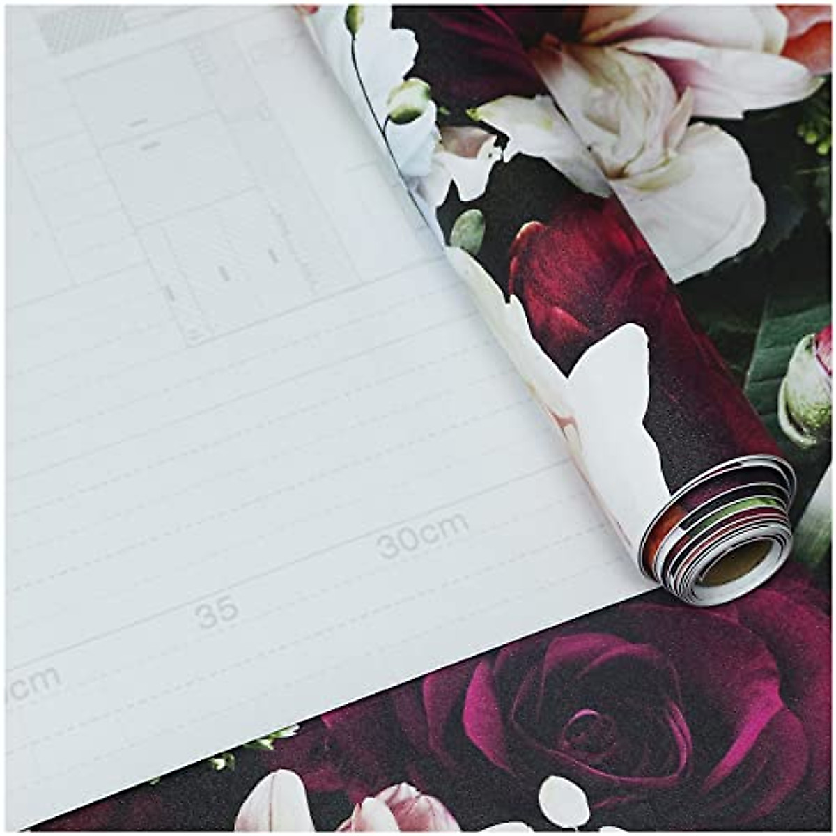 HAOKHOME 93277 Peel and Stick Floral Wallpaper Rose Daisy Removable Black/Pink/Purple Stick on Wild Mural 17.7in x 9.8ft