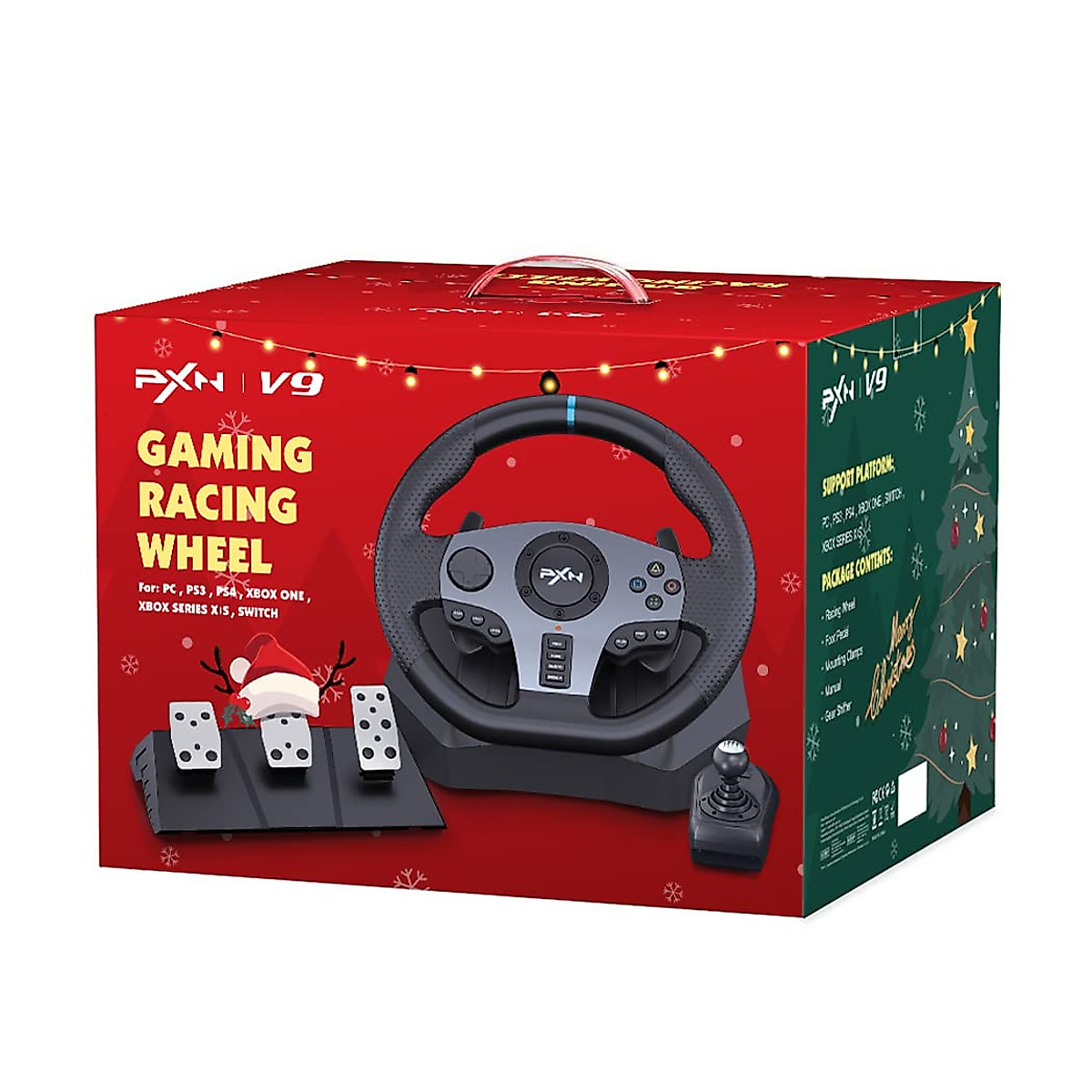 PXN V9 Gaming Steering Wheels - 270/900° Xbox Steering Wheel Driving Sim, PC Racing Wheel Dual-Motor Vibrate with Pedals and Joystick, for Xbox One, PS4, PS3, PC,Xbox Series X|S,Switch