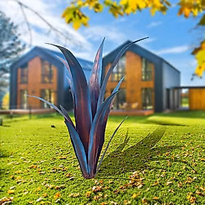Metal Agave Yard Art, Large Tequila Rustic Sculpture, Metal Agave Plants Outdoor Decor, Agave Metal Plants with Solar Gazing Ball, 7-Colors-Change, Outdoor Garden Lawn Ornaments Yard Stakes (Blue-M)