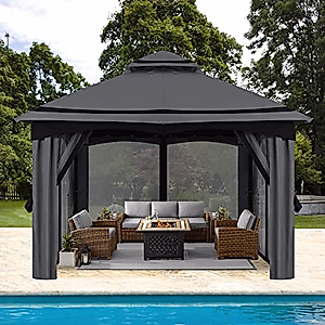 MASTERCANOPY 10x10FT Outdoor Patio Gazebo with Mosquito Netting for Backyard, Patio, Garden Dark Grey