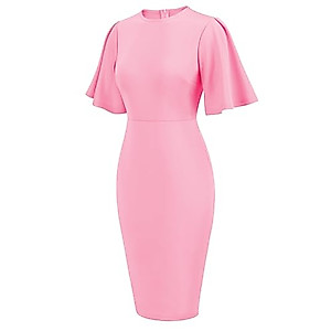Zshujun 1950's Women's Vintage Stretchy Work Casual Bodycon Sheath Pencil Dress 1189 (Pink, XL)