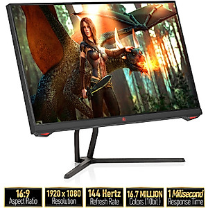 Deco Gear 25" Gaming Monitor, Fast IPS 1ms (GTG) Panel with 144Hz Refresh Rate, 1920x1080 Full HD Resolution