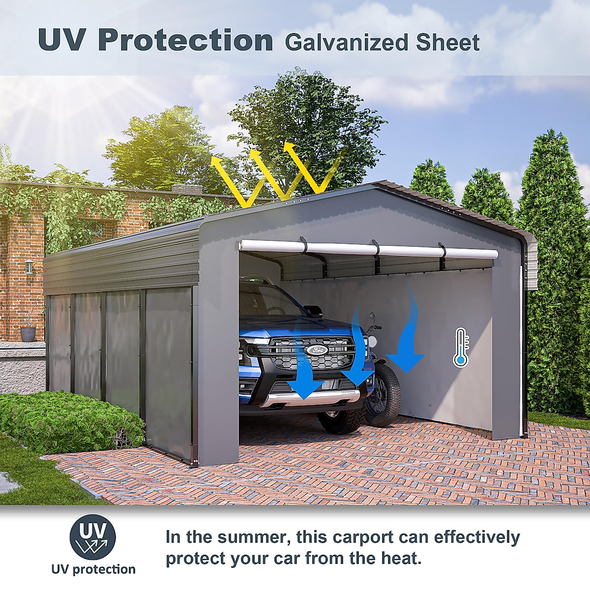 LZbeiteM 13 x 20 ft Car Ports Heavy Duty - Prefab Metal Carport with Galvanized Steel Roof with Sidewalls Enclosure Kit, Sturdy Heavy Duty Metal Carport for Cars, Boats, and Tractor