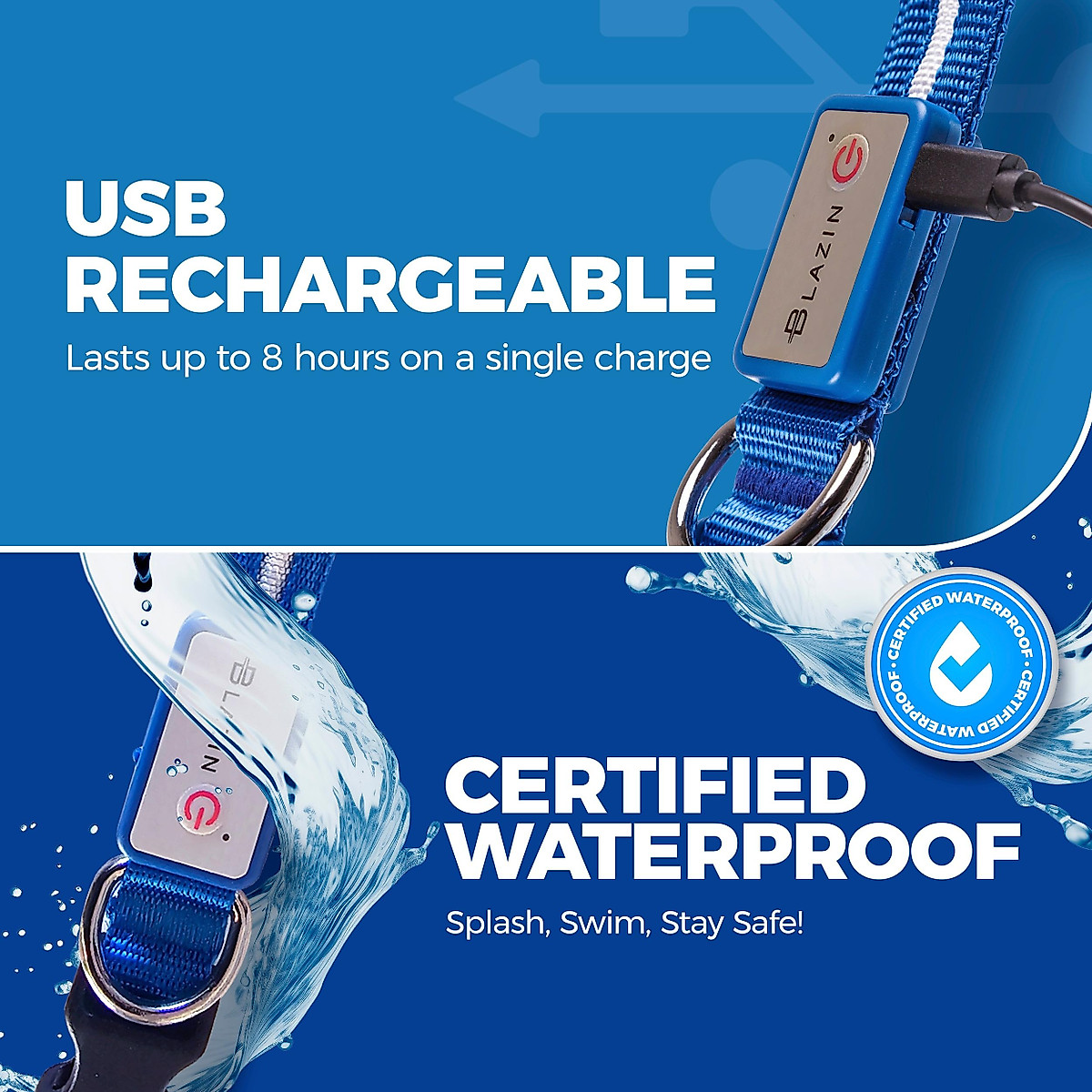 Blazin Brightest Light Up Dog Collars - The Original LED Dog Collar with 1,000 Feet of Visibility - USB Rechargeable Waterproof Dog Collar Light - Dog Lights for Night Walking - USA Brand