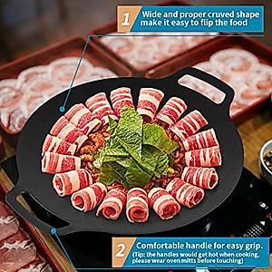 Sanbege Korean Grill Pan with Nonstick 6-Layer Coating, 13" Round BBQ Griddle, Compatible for Induction, Gas Stove, Electric Cooktop, Indoor or Outdoor Grilling