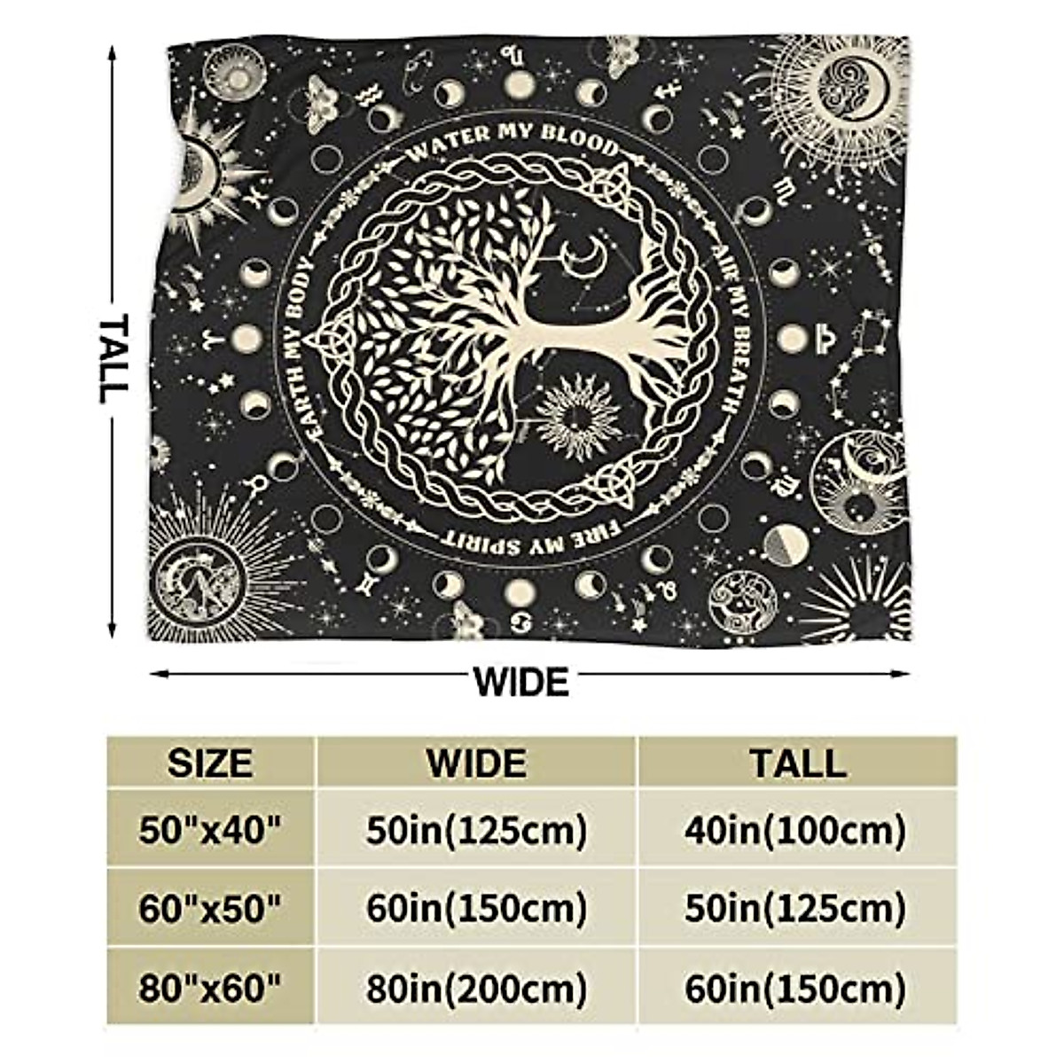 Tree of Life Throw Blanket Viking Sun and Moon Zodiac Constellation Blanket Cute Soft Lightweight Microfiber Astrology Blanket Ideal Graduation Birthday Gifts for Women Men S3 50"X 60"