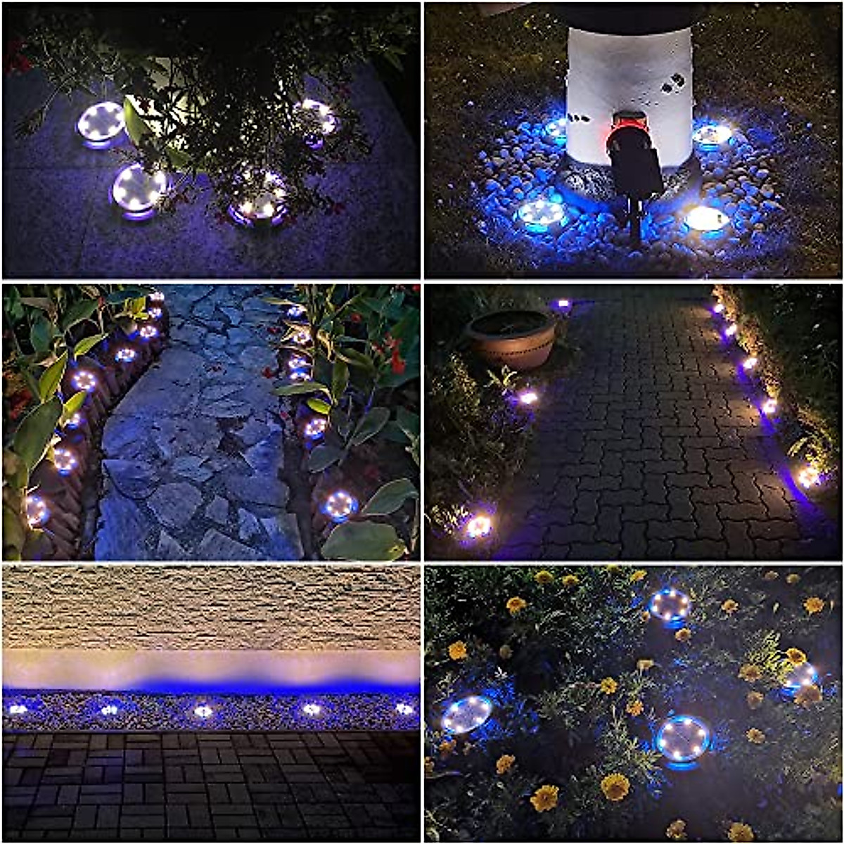 Ansody Solar Ground Lights,IP65 Waterproof Driveway Lights,Outdoor Disk Light,12Hrs Lighting/1000mAh Battery,Solar Powered Garden Light Landscape Light for Yard Pathway Lawn(Warm White+Blue,4Pack)