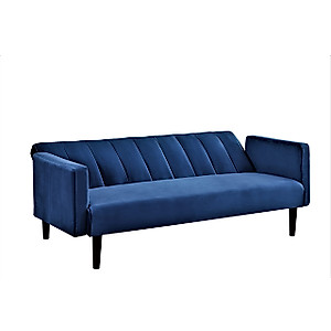 Container Furniture Direct Regal Modern Convertible Full Out Futon Sofa Compact Channel Stitch Velvet Sleeper Couch Bed for Living Room, Bedrooms, Apartments, and Dorm, 72 Inch, Deep Blue