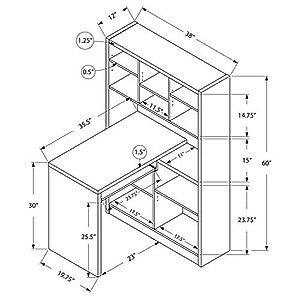 Monarch Specialties 7022, Home Office, Bookcase, Storage Shelves, Set-up, L Shape, Work, Laptop, Laminate, White Computer Desk Left Or Right Facing Corner, 35.5" L x 38" W x 60" H