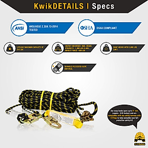 KwikSafety - Charlotte, NC - TSUNAMI [Premium BRAIDED ROPE] Vertical Lifeline ANSI OSHA Rope Grab Snap Hook Shock Absorber Fall Protection Line Kit Restraint System Roofing Safety Equipment / 50 FT.