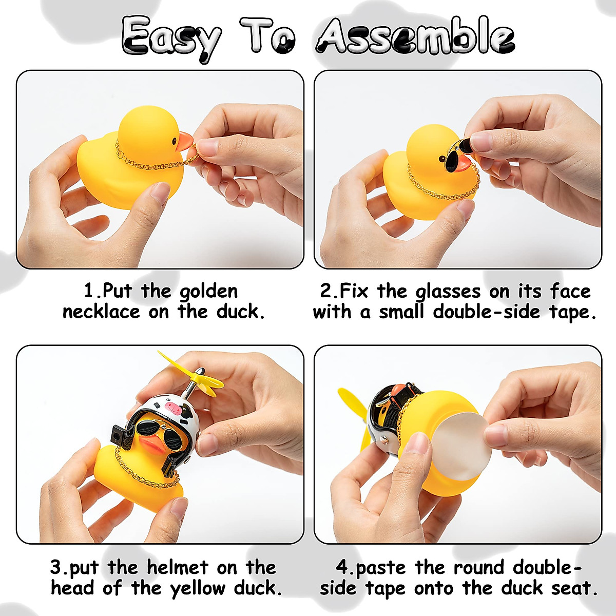 Haooryx 3 Pack Camouflage Rubber Duck Toys Car Ornaments Helmet Yellow Duck Car Dashboard Decoration Set, Camouflage Series Trim Suit Cool Ducks With Propellers Glasses Gold Chain for Kids Adults Gift