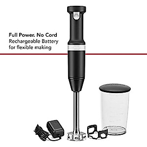 KitchenAid Cordless Variable Speed Hand Blender with Chopper and Whisk Attachment - KHBBV83 & 5 Cup Cordless Food Chopper, Matte Black