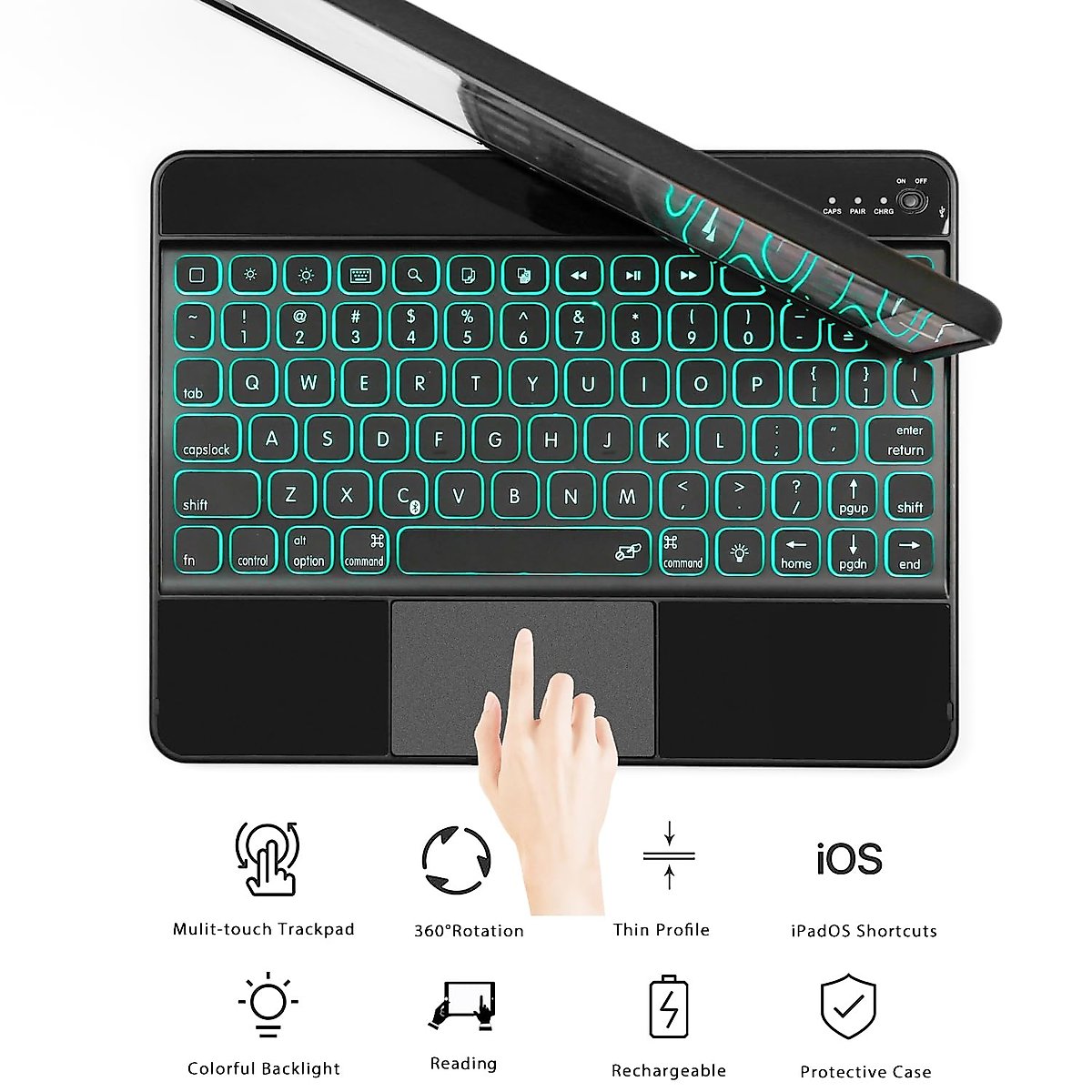 LENRICH Keyboard case for iPad 9th Generation 10.2 inch 2021/ 8th Gen 2020/7th 2019/iPad air 3rd/iPad pro 10.5 2017, Multi Touchpad 360 Swivel Light Thin Cover Backlight