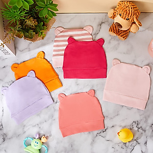 6 Pieces Newborn Baby Hat Bear Ears Infant Caps Baby Boy Girl Toddler Hats Infant Beanie Caps for 0-3 Months (Pink White, Light Pink, Dark Pink, Orange, Rose Red, Purple,Classic)