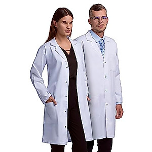 Lab Coat Professional for Men Women Snap Closure Full Length Poly Cotton 40 Inch (White, M)