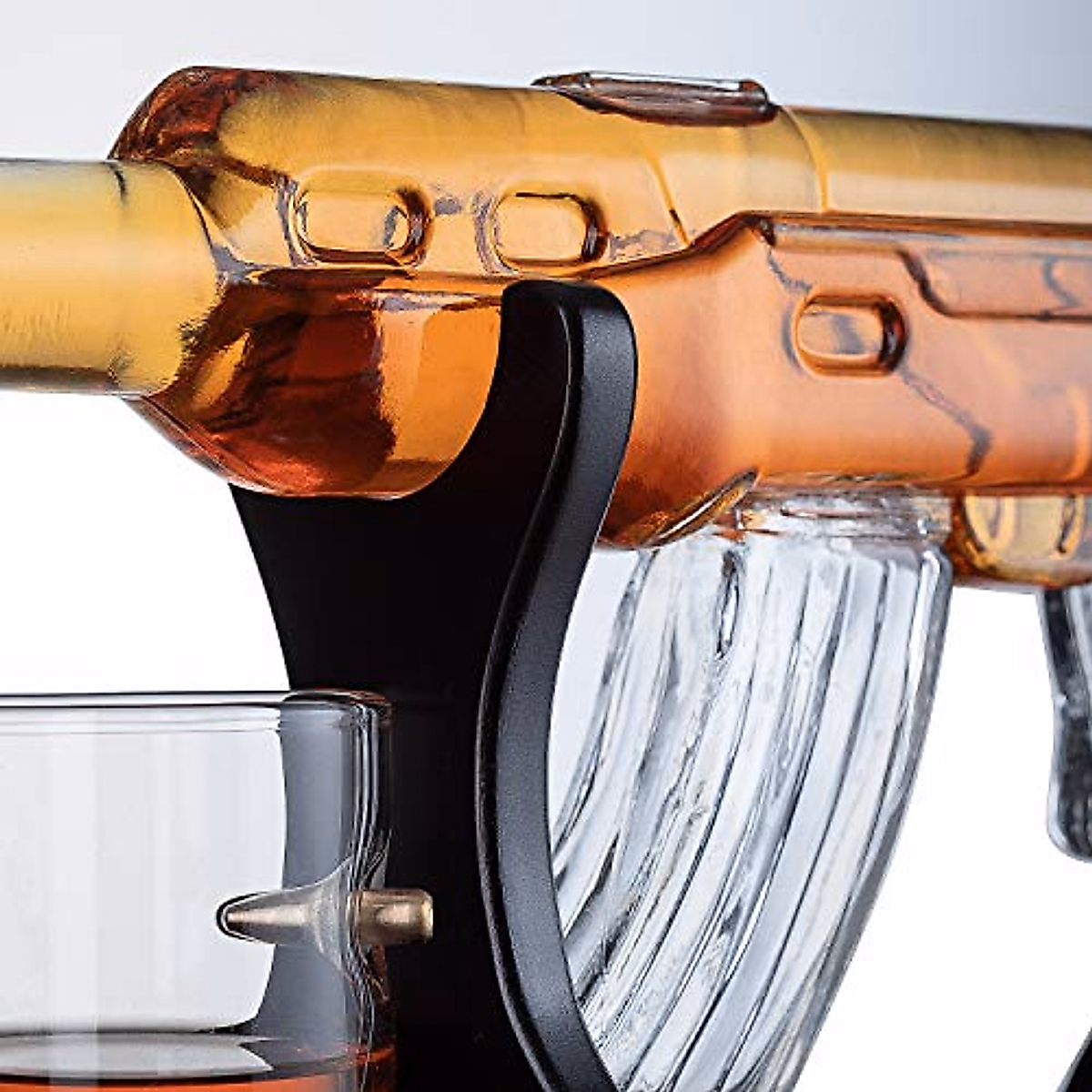 Gun Large Decanter Set Bullet Glasses - Limited Edition Elegant Rifle Gun Whiskey Decanter 22.5" 1000ml With 4 Bullet Whiskey Glasses and Mohogany Wooden Base By The Wine Savant