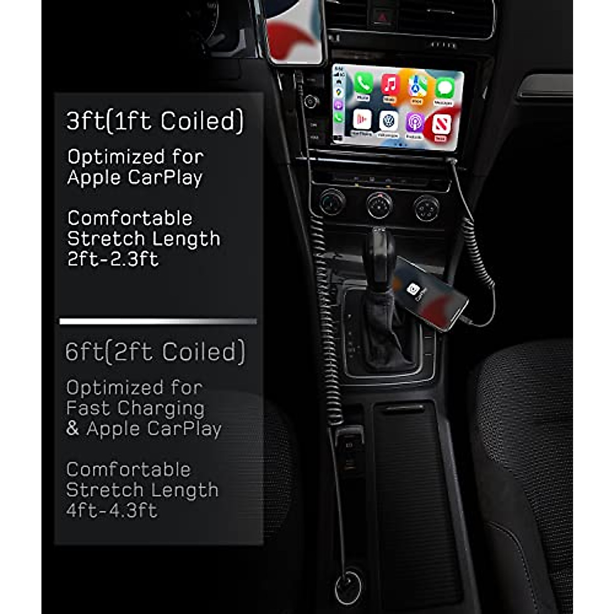 dé Coiled Lightning Cable, USB to Lightning Cable 3.3ft [MFi Certified & CarPlay Compatible], for iPhone 12 Pro Max/12/12 mini/13/11 Pro/X/8/iPad