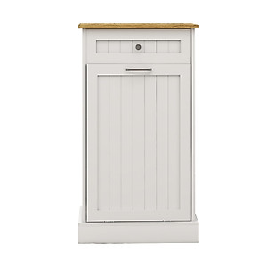 MiHunnor Wooden Simple style Kitchen Trash Cabinet, Wooden Frame with Drawers and Tilt-Out Trash Cabinet for 10 Gallon Trash Cans 19.69'' W x 13.78'' D x 35.43'' H (White-021)