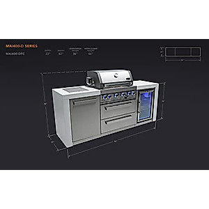 Mont Alpi MAi400-DFC 32-Inch 4-Burner 78000 BTU Deluxe Stainless Steel Gas Outdoor Kitchen Bar Barbecue Island Grill w/Infrared Side Burner + Wine Cooler Compact Refrigerator + Rotisserie Kit