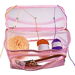 HEALLILY Knitting Bags Nylon High Capacity Mesh with Zipper Yarn Tote Holder Organizer Storage Case for Sewing Carrying Knitting Needles Crochet