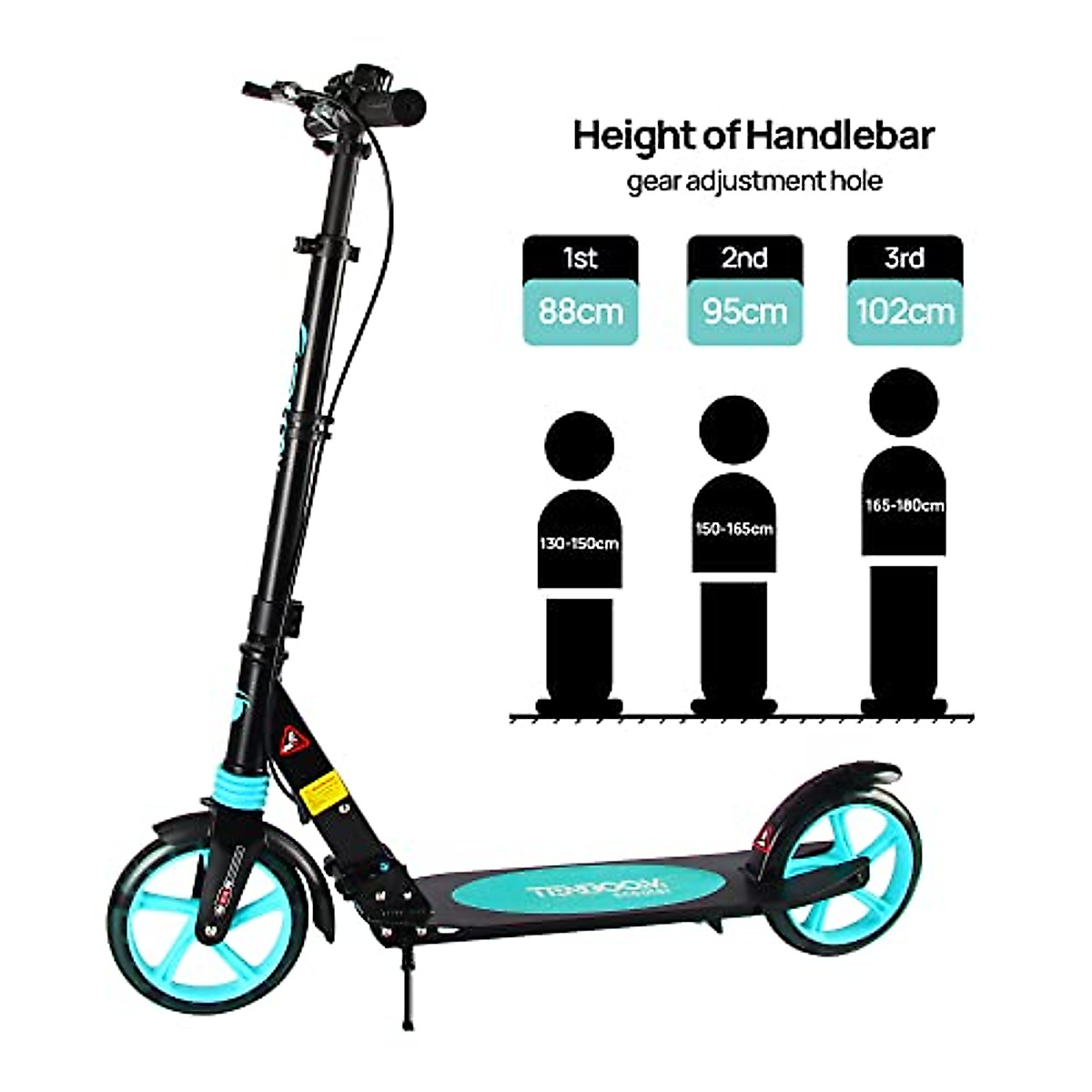 TENBOOM Scooter for Ages 8+ Teens and Adults Kick Scooter Foldable with Double Braking System Bells Adjustable Handlebars Kickstand Max Load 220 LBS 8" Big Wheels