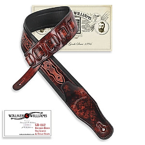 Walker & Williams GB-162 Bourbon Brown Padded Guitar Strap with Oak Leaves & Texas Star